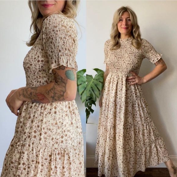 Baltic Born | Dresses | Baltic Born Mara Smocked Ivory Floral Maxi ...